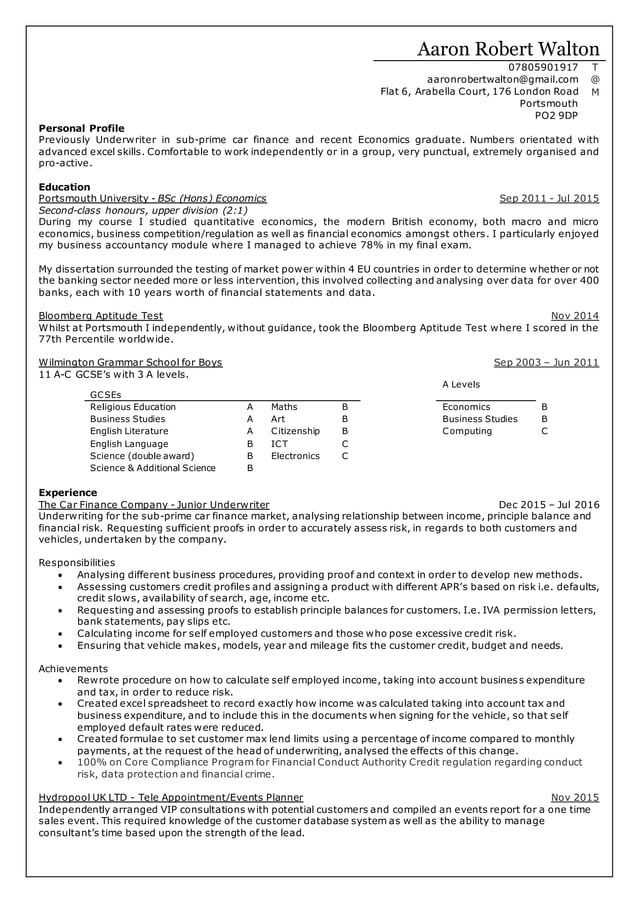 Aaron Walton CV 2016 | PDF