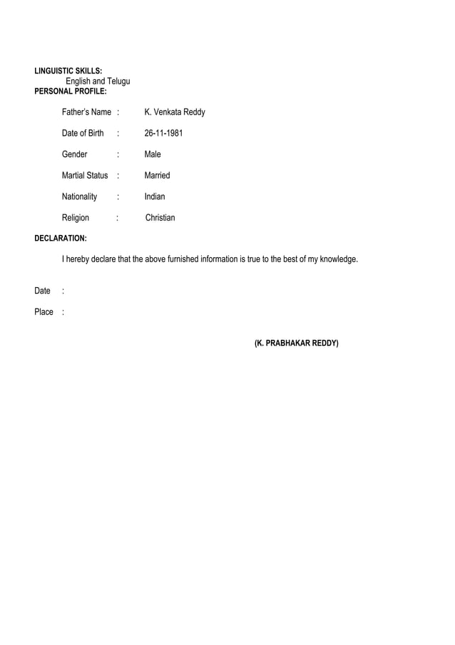 resume of prabhakar | PDF