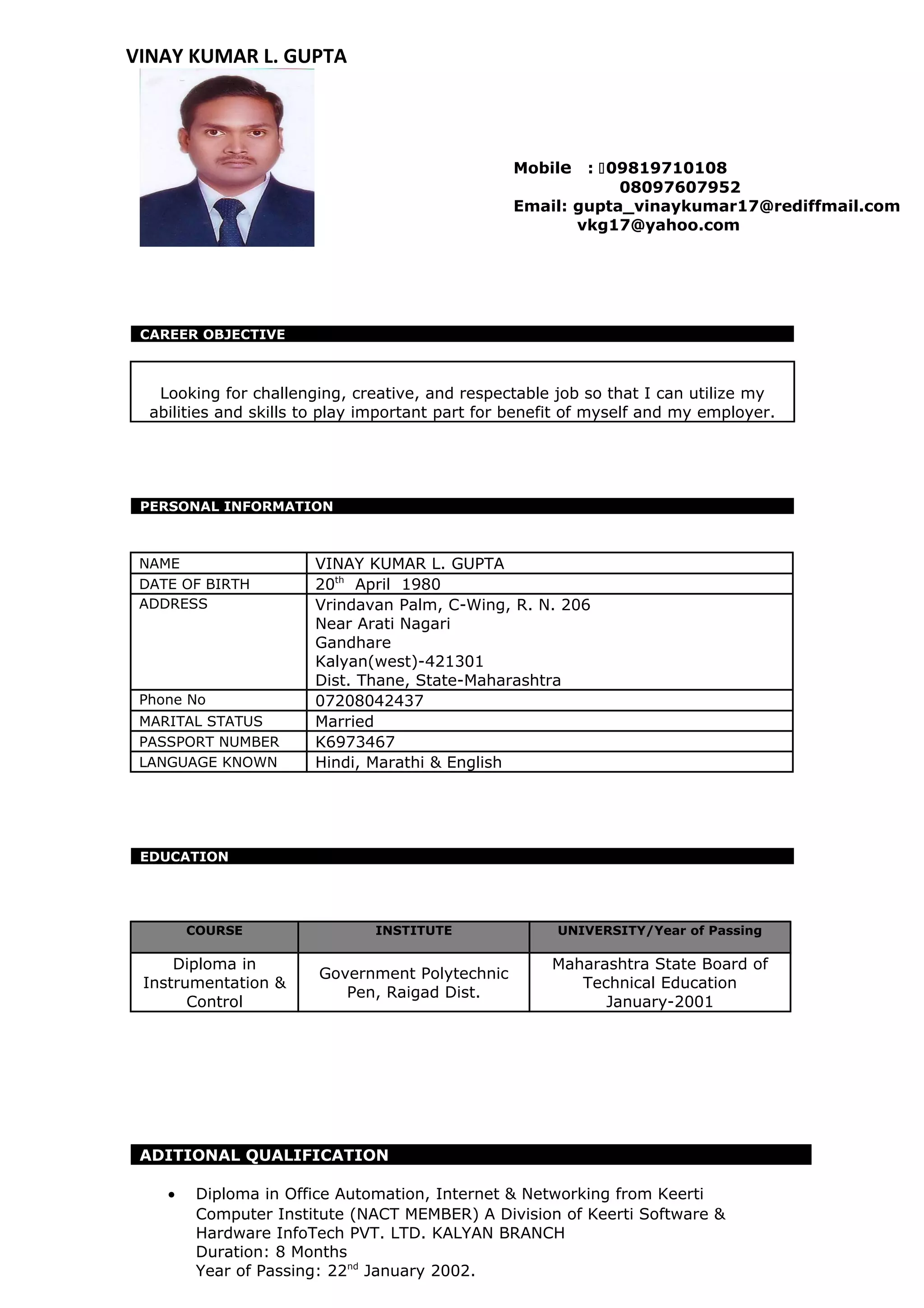 VINAY_UPDATED_CV.doc | Civil Engineering Industry | Industries