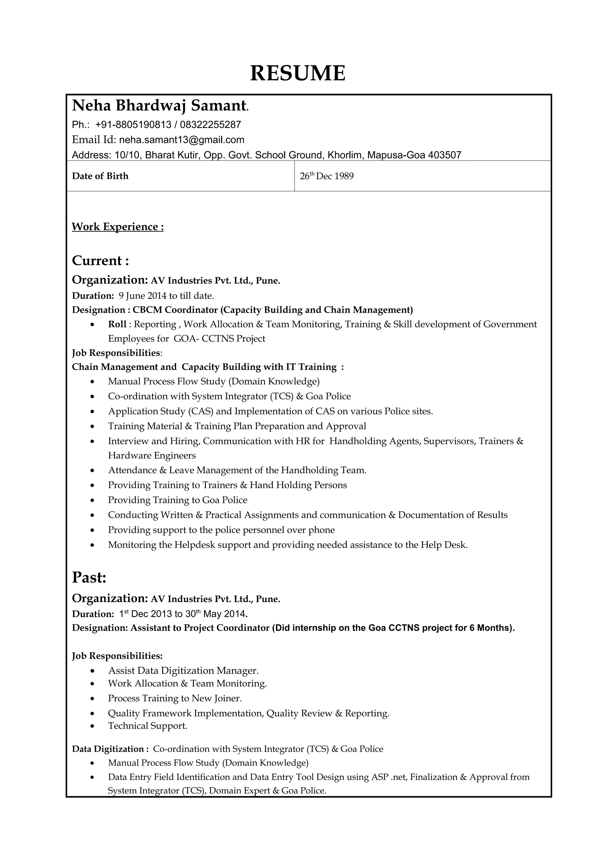 Neha Samant Resume | DOC