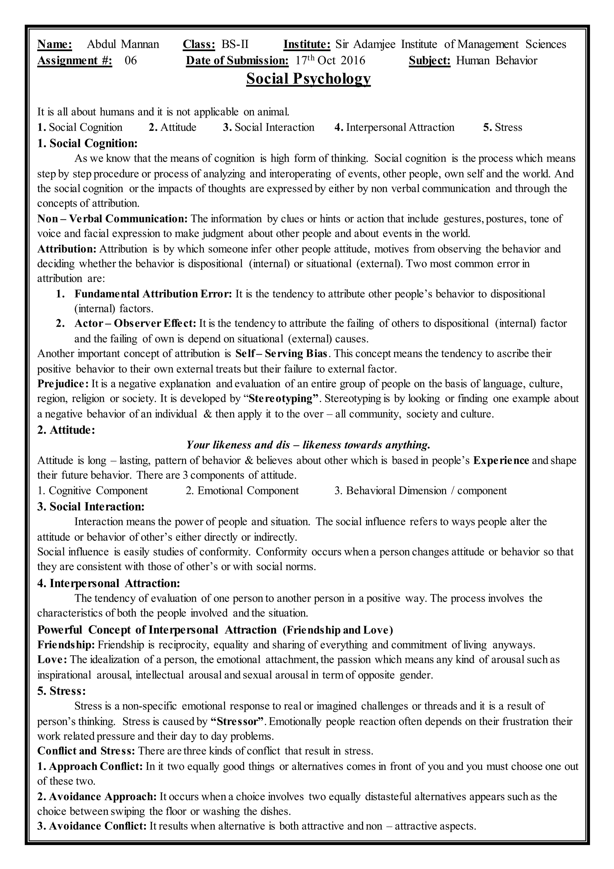 Chapter # 7 Social Psychology | DOCX