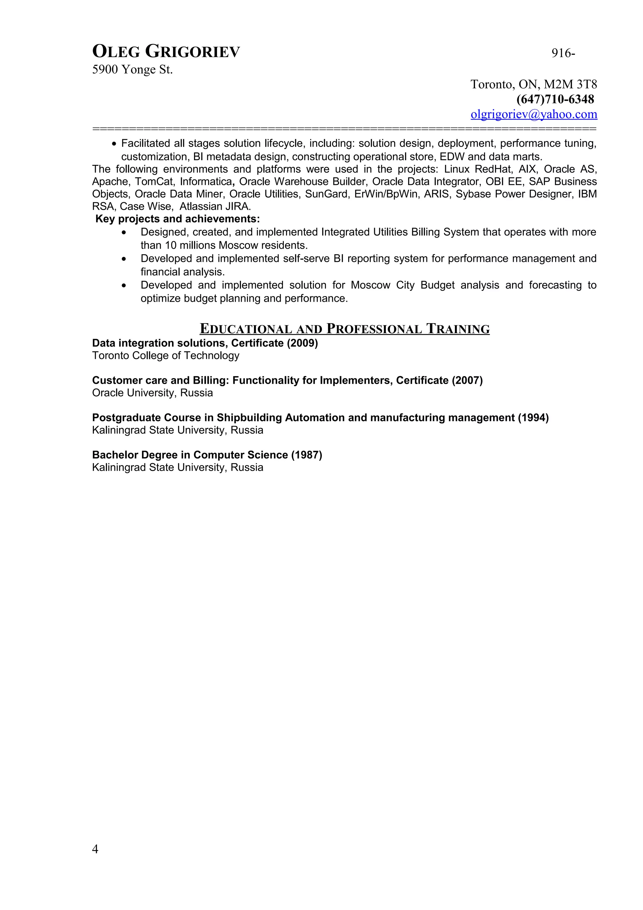 Oleg Grigoriev Resume | DOC