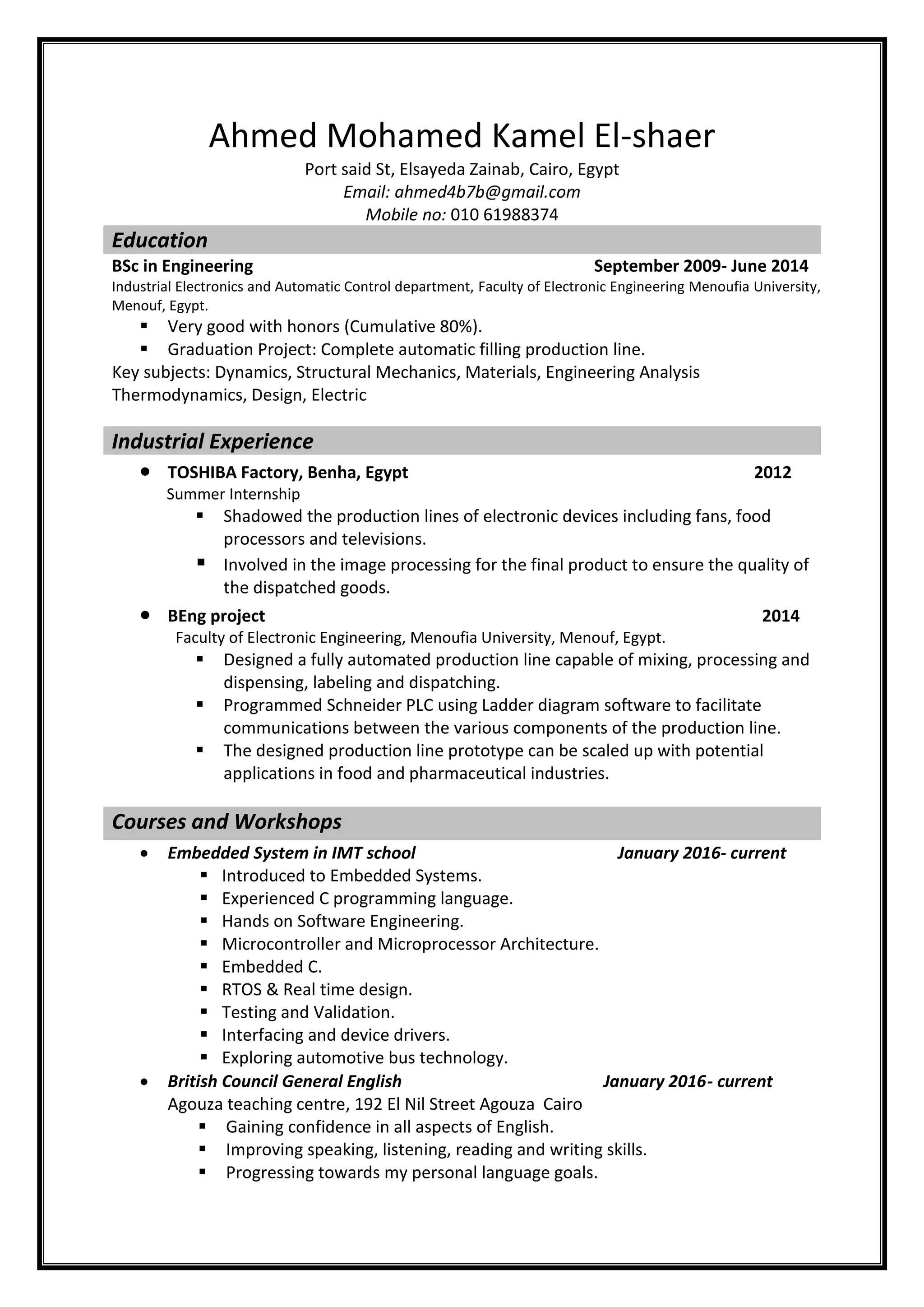 Ahmed El-shaer C.V | PDF