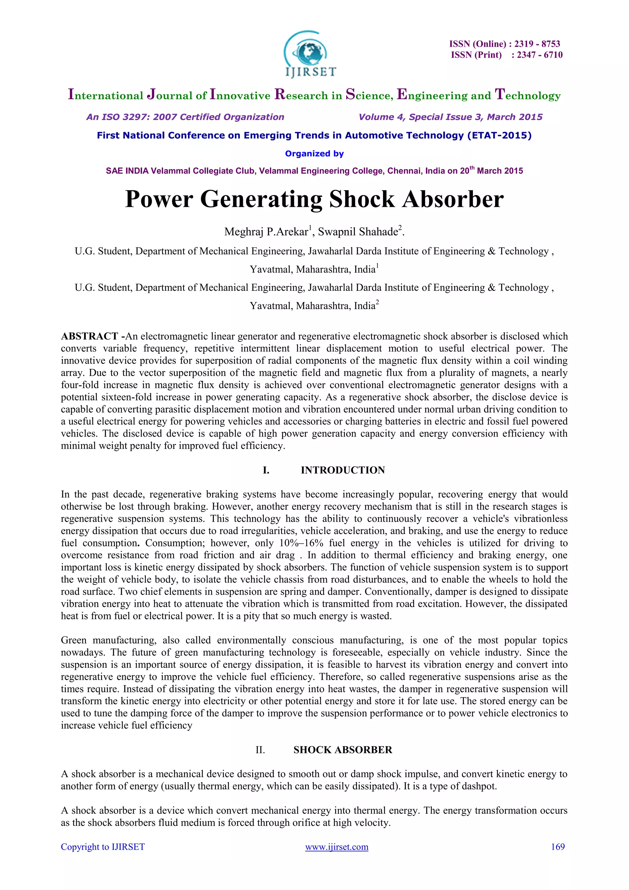Power Generating Shock Absorber | PDF