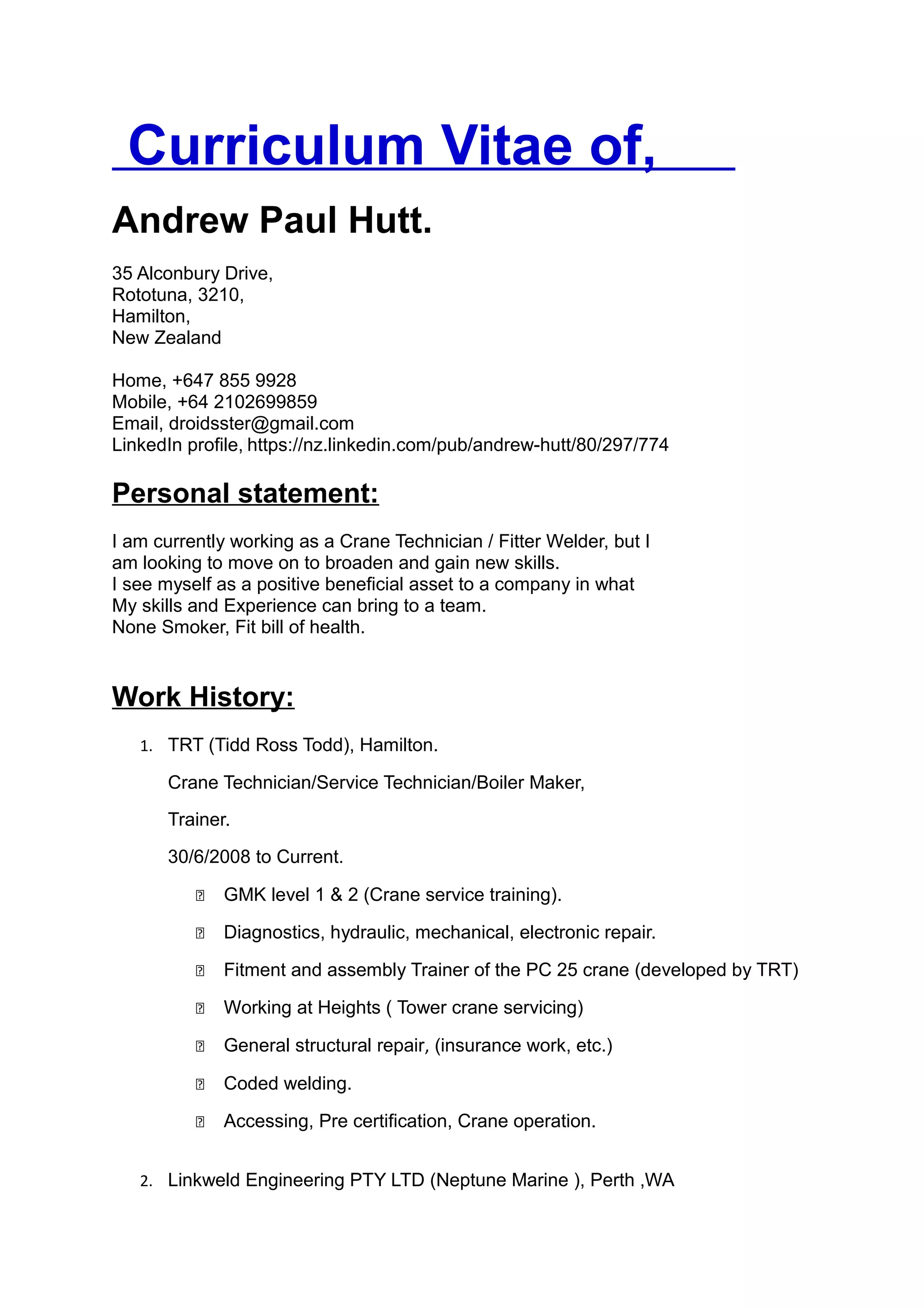 CV of Andrew Hutt | RTF