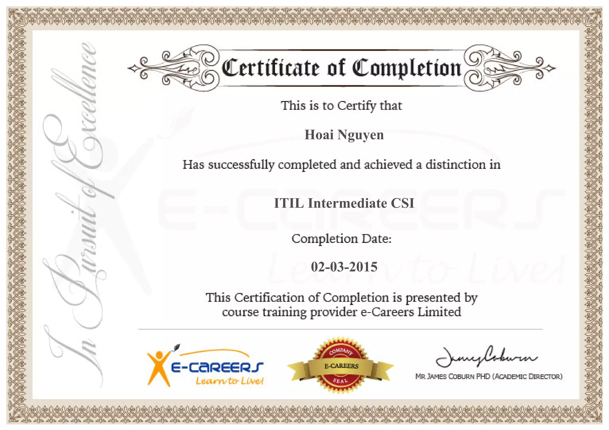 ITIL CSI completion certificate | PPT