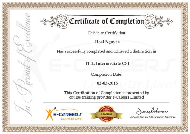 ITIL CSI completion certificate | PPT