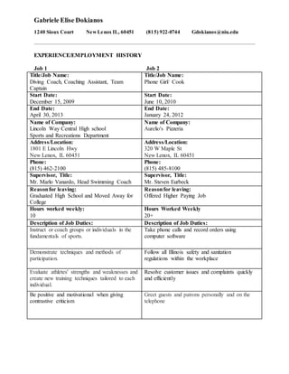 WorkHistory | DOCX | Business Administration | Business