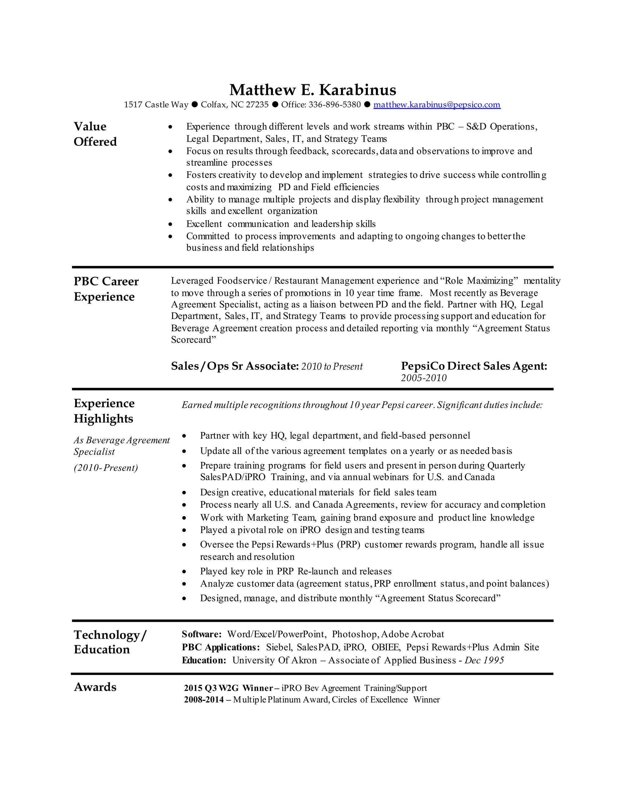 Matthew Karabinus PepsiCo | PDF