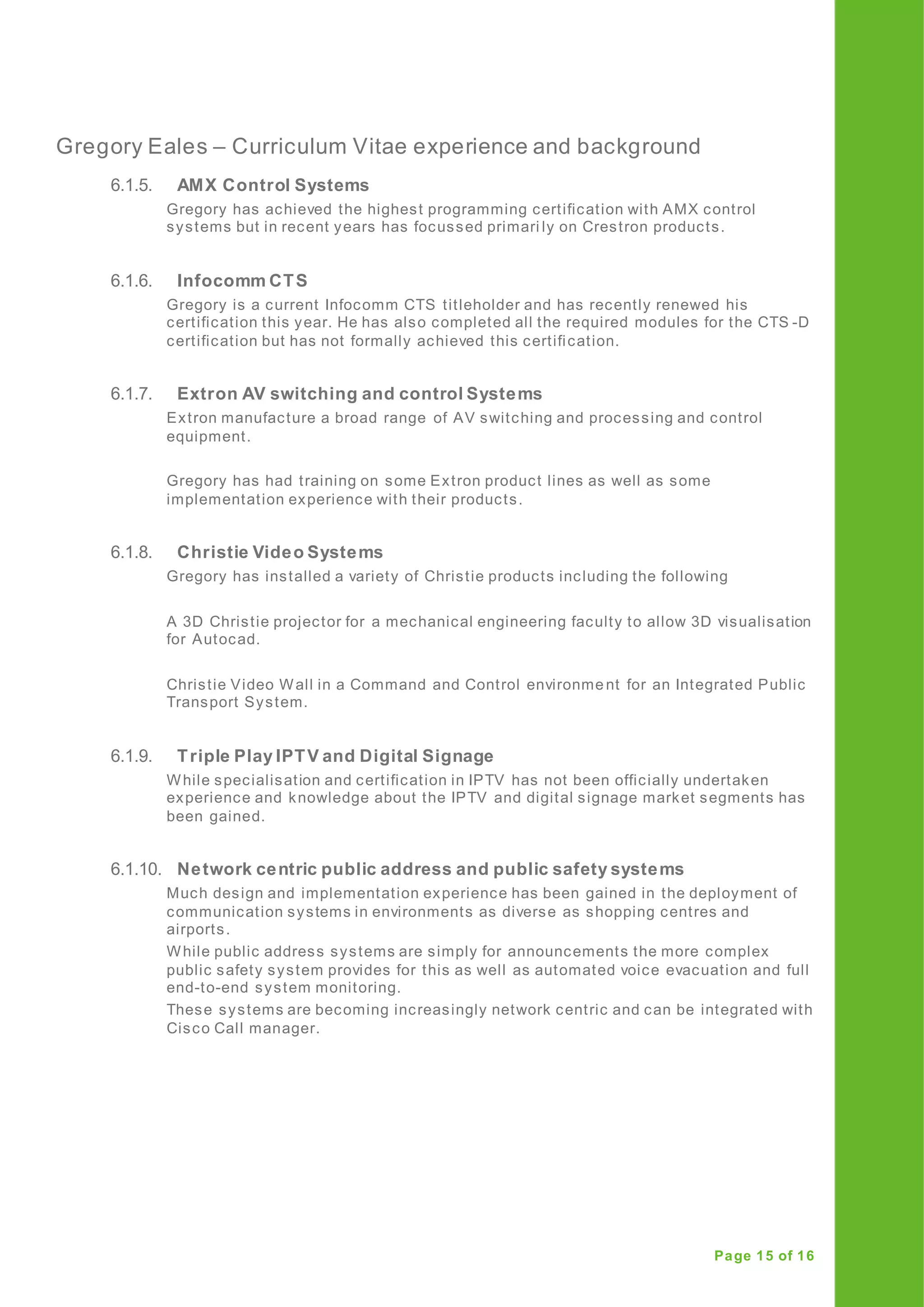 Curriculum Vitae - Gregory Eales Rev1.52 doc | DOCX