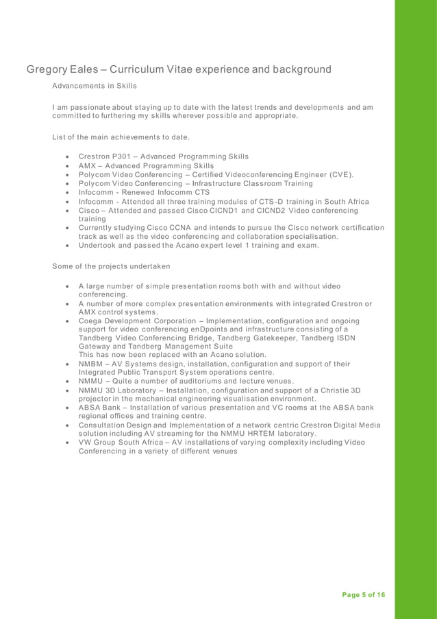 Curriculum Vitae - Gregory Eales Rev1.52 doc | DOCX