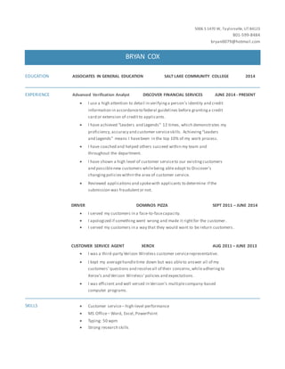 Resume 2016 Bryan Cox | PDF