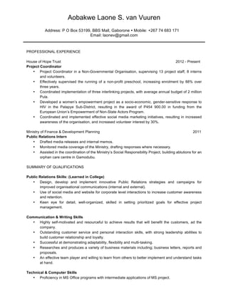Résumé Jan 2016 | PDF | Non-Profit Organizations | Industries