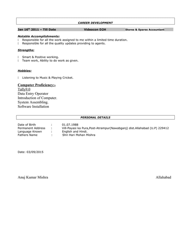 Anuj Kumar Mishra Resume | PDF