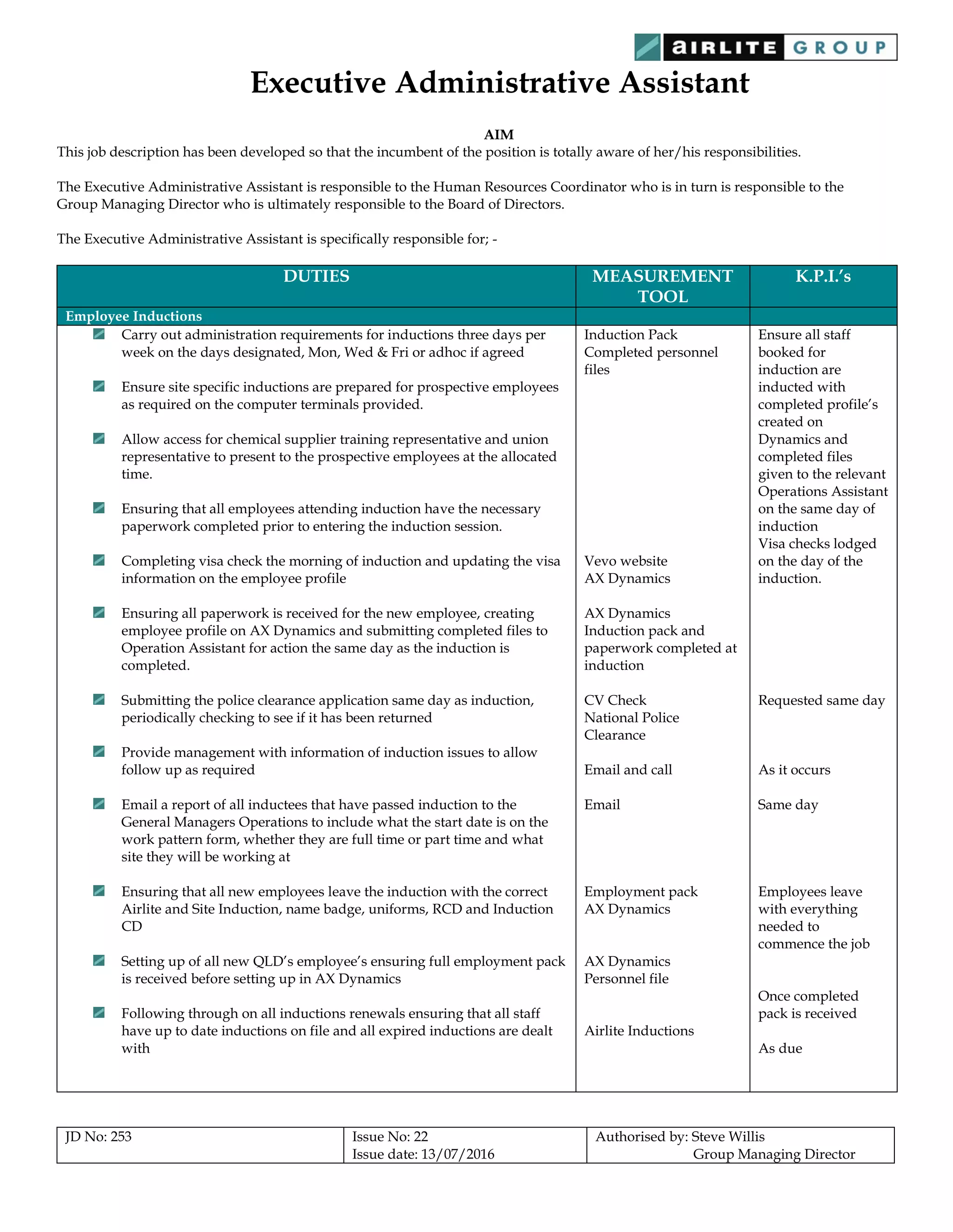 Job Description - Executive Administrative Assistant | PDF | Resume ...