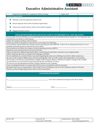 Job Description - Executive Administrative Assistant | PDF