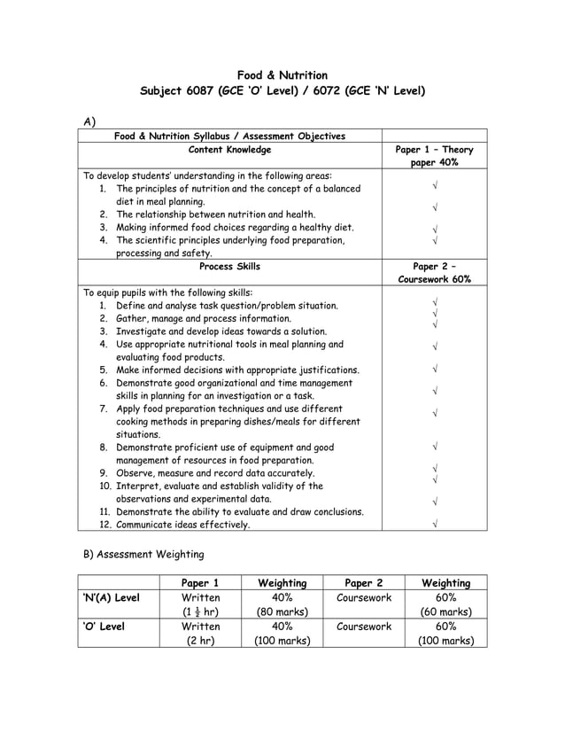 3E/3A Food & Nutrition | PDF
