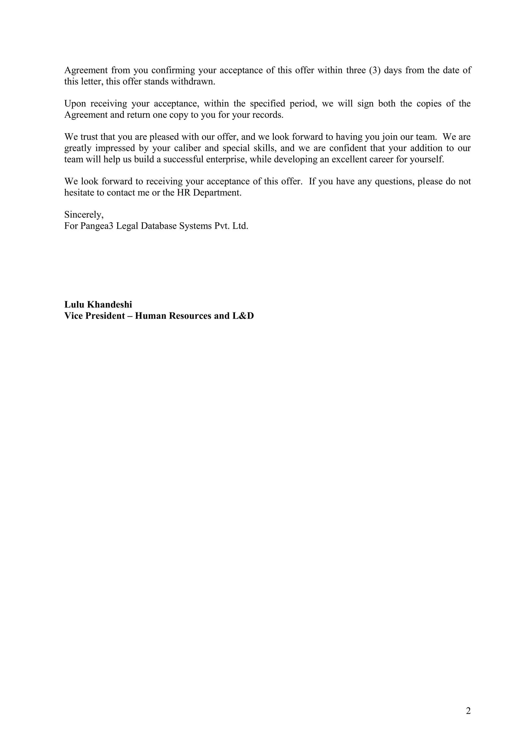 TR Offer Letter_Suneeta Mohapatra | PDF
