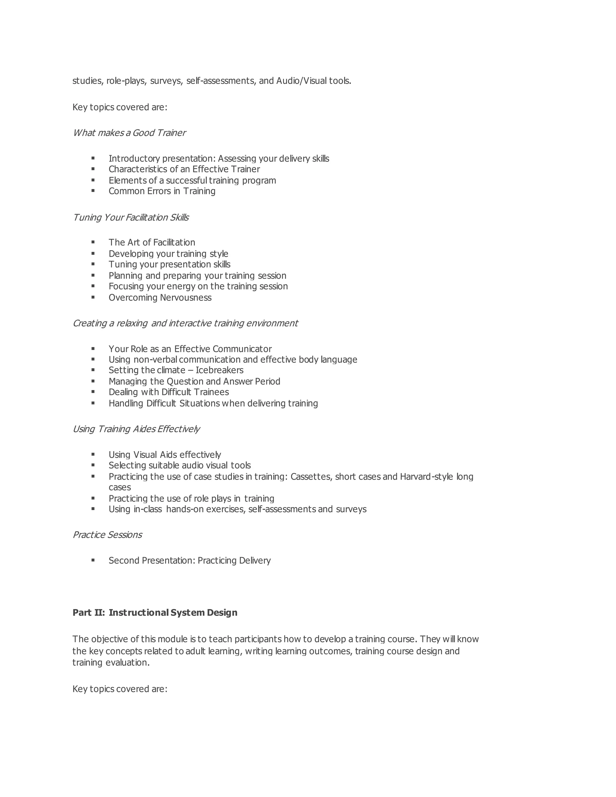 Training the trainers course outline | DOCX