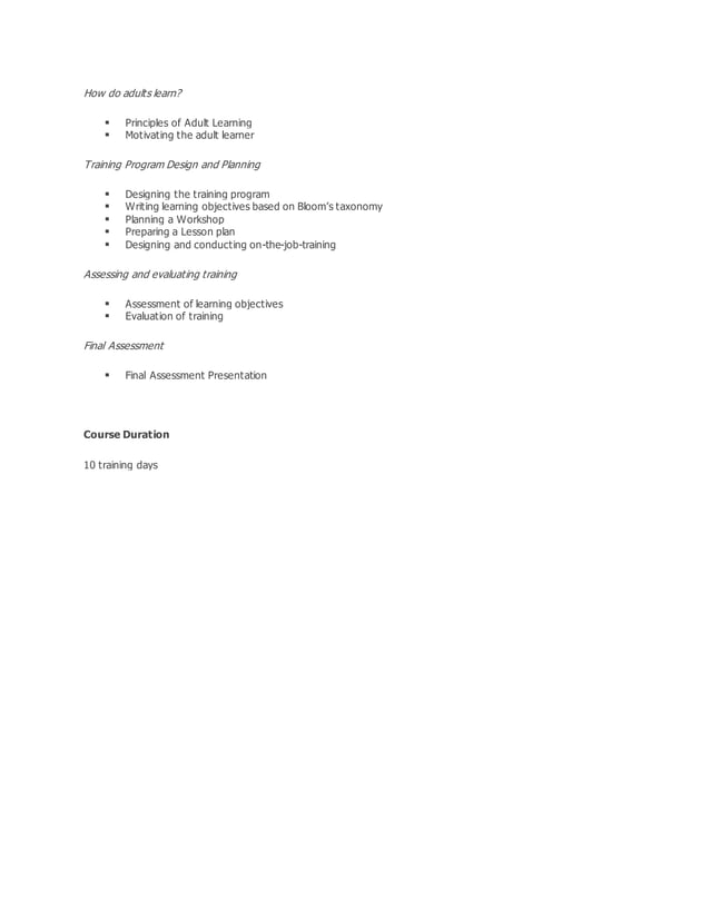 Training the trainers course outline | DOCX | Workshops and Classes ...