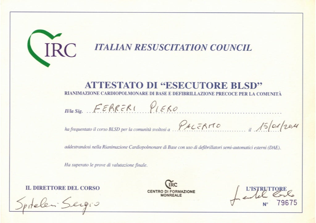 Attestato; Esecutore BLS (PDF)