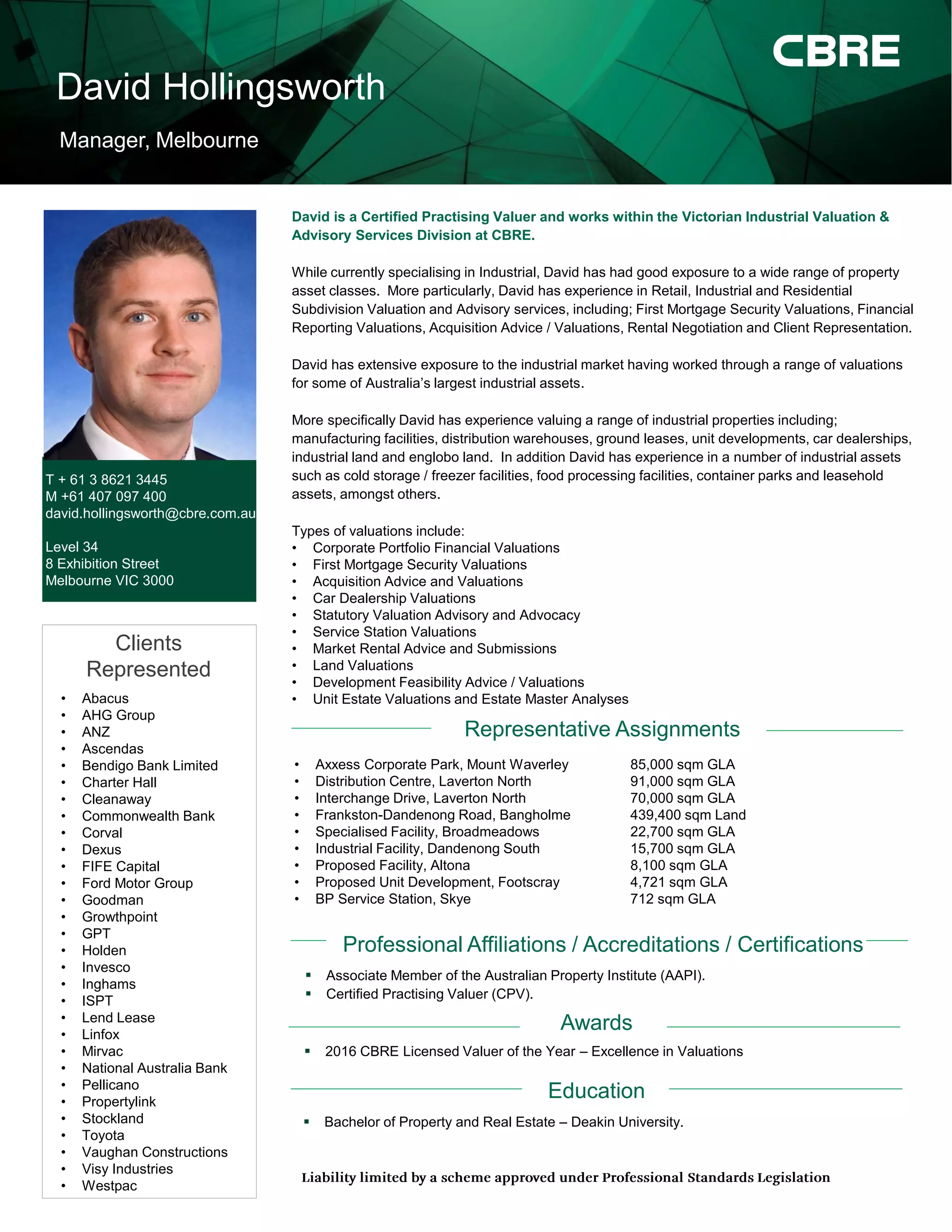 David Hollingsworth Professional Profile 2017 | PDF