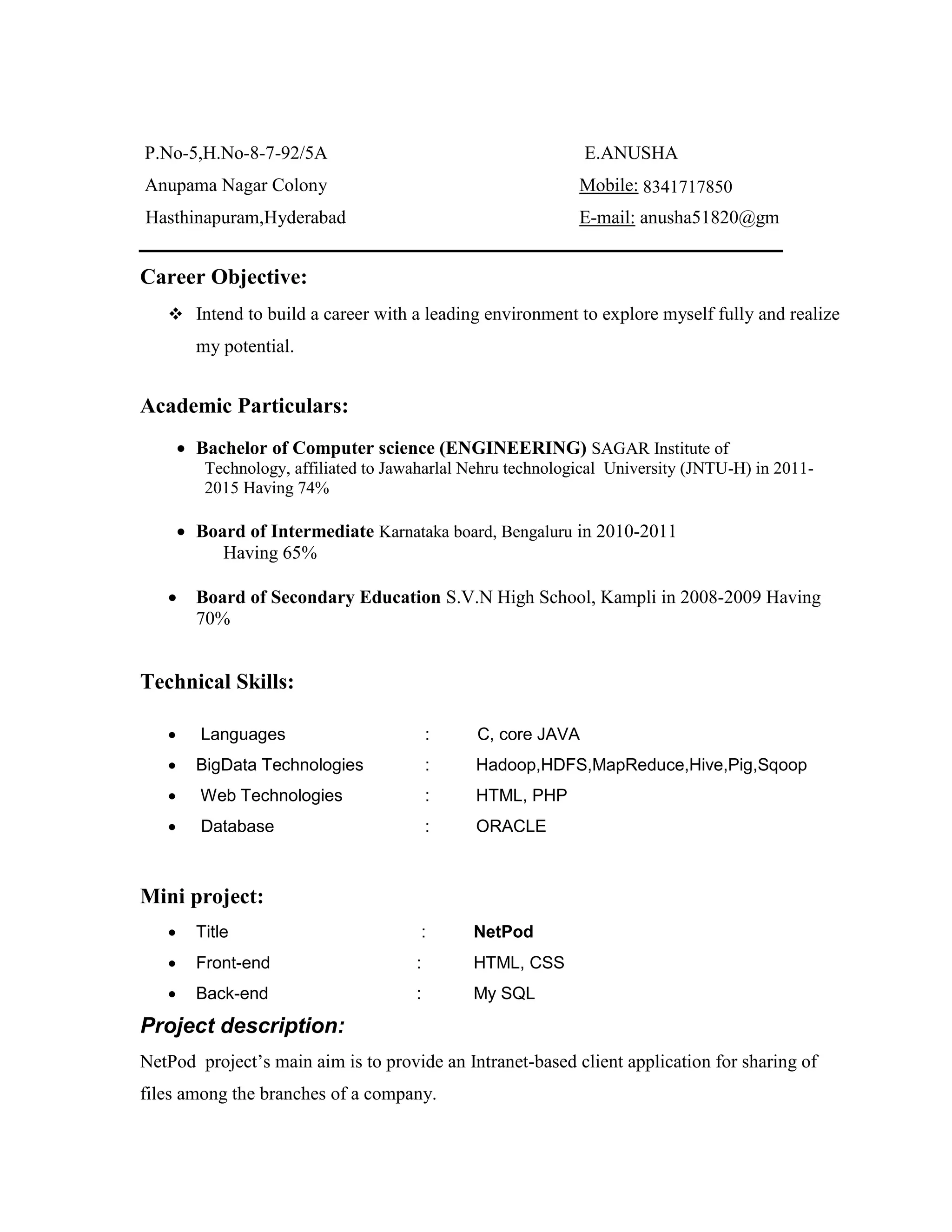 ANUSHA_RESUME | PDF