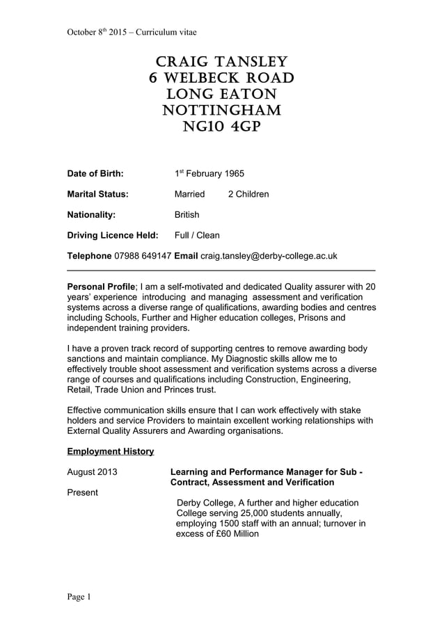 CRAIG TANSLEY CV | PDF