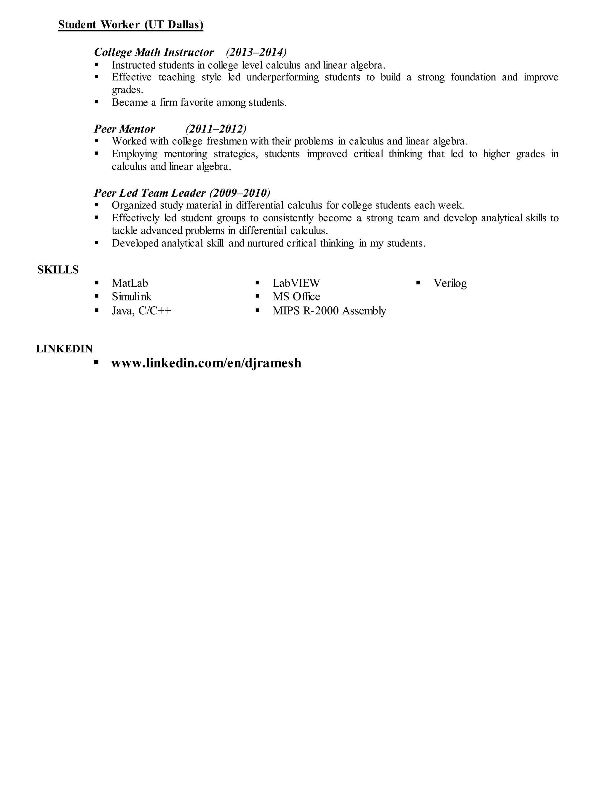 DJRamesh_Resume | DOCX | Physics | Science