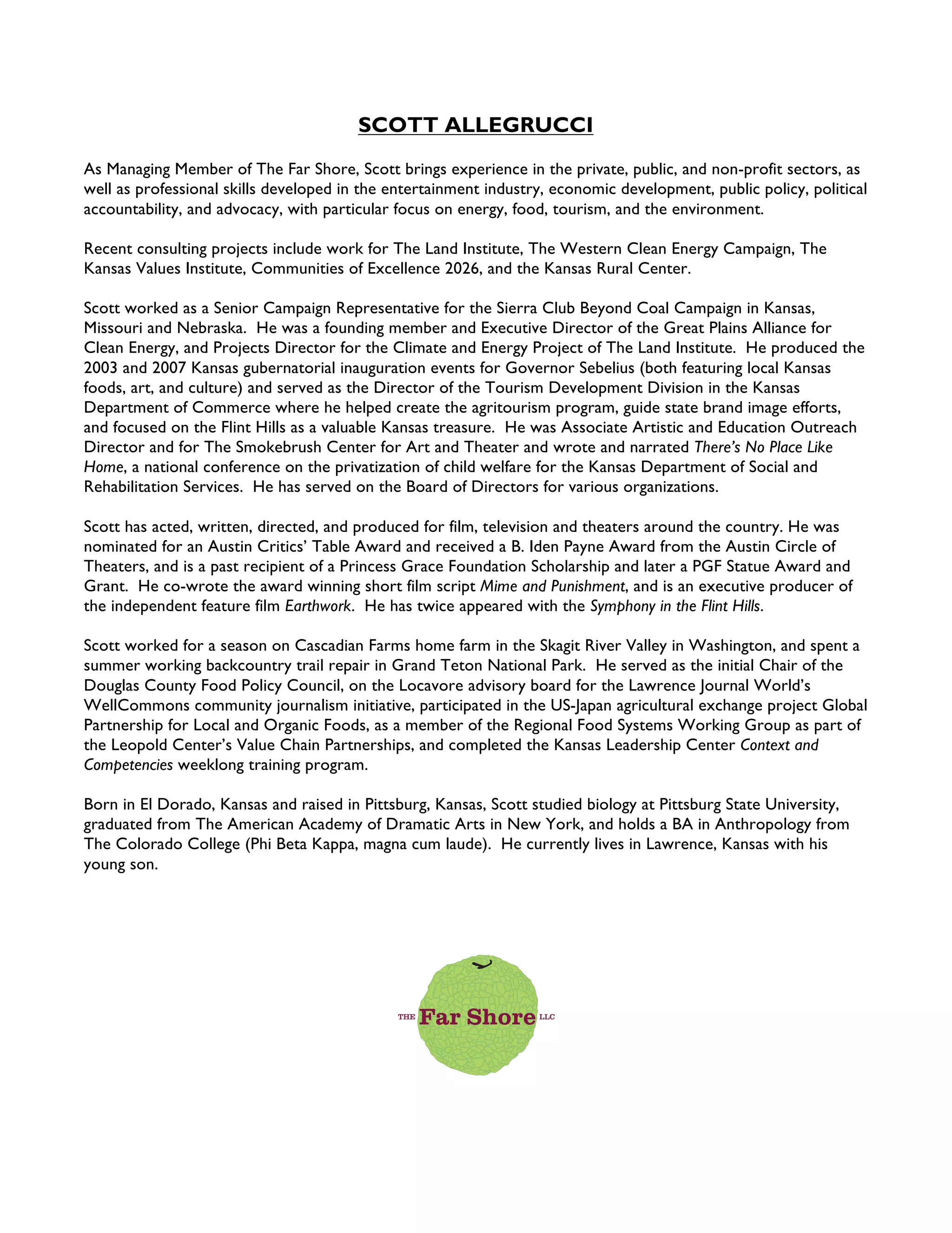 Scott Allegrucci Far Shore Bio | PDF