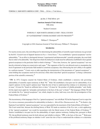 POMONA V SQM NORTH AMERICA CORP TRIAL COURTS AS GATEKEEPERS UNDER ...