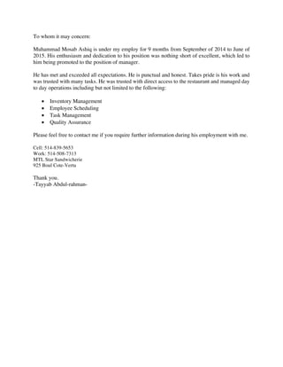 Reference Letter [MTL] | PDF | Business | Business and Finance