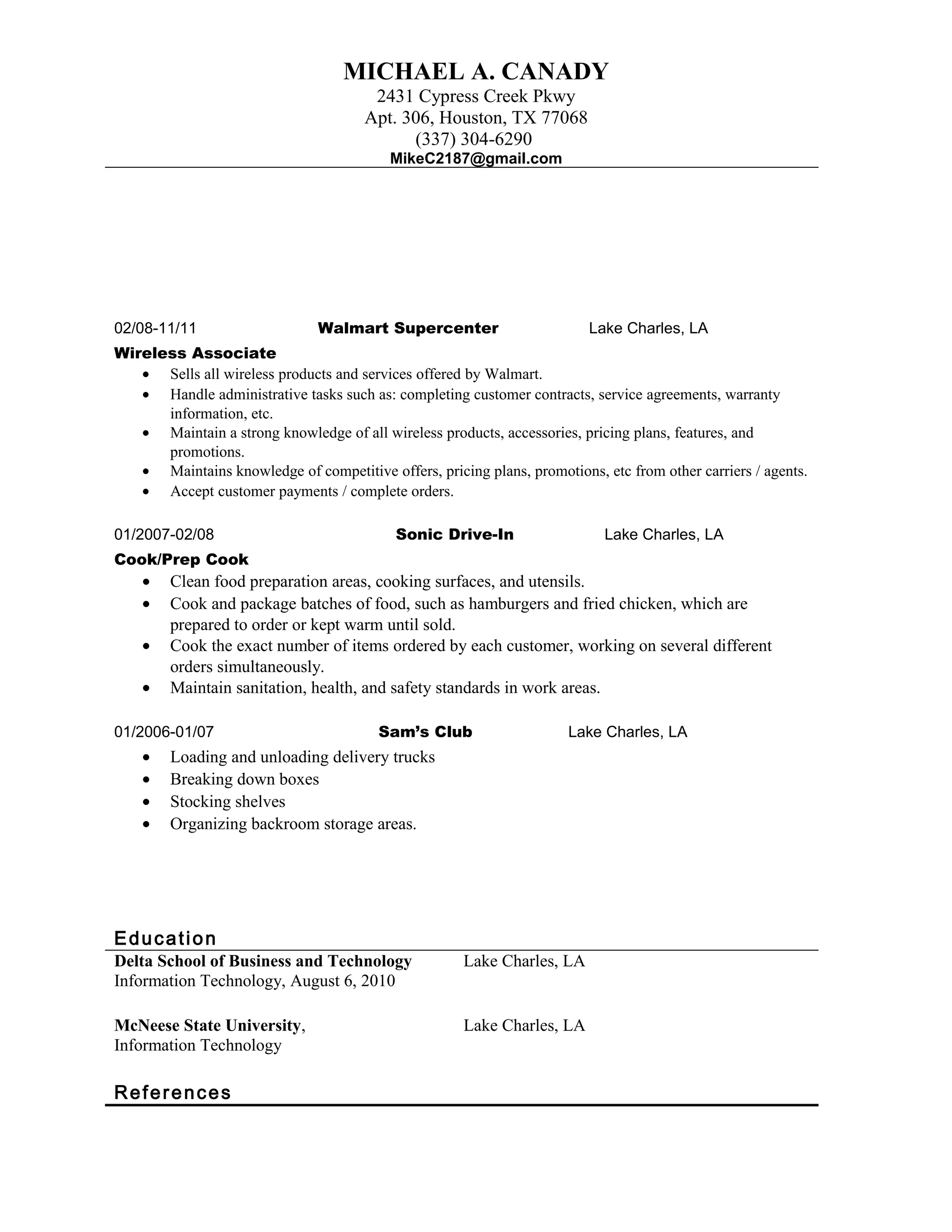 Michael Canady Resume | DOC