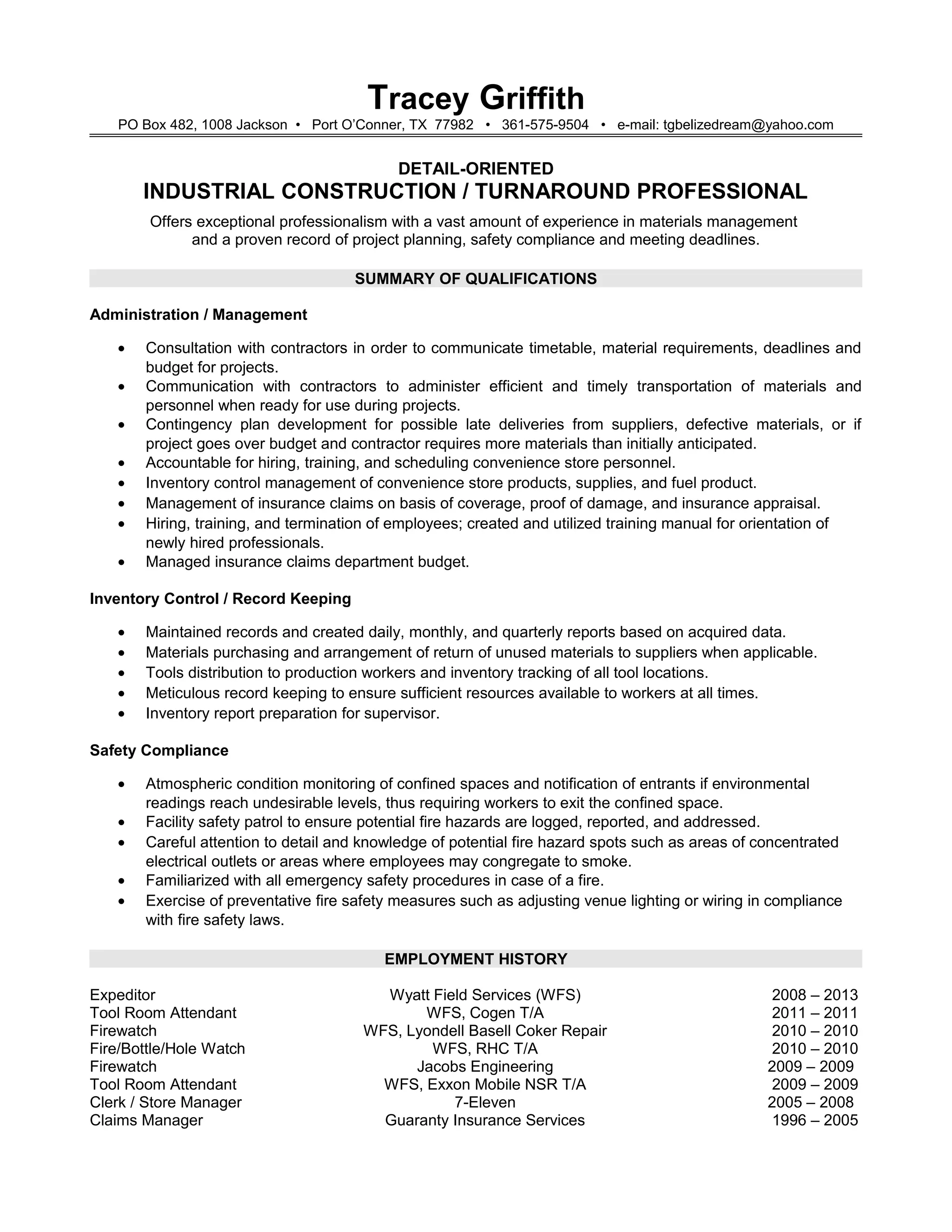 Tracey Griffith Resume (1-Page Skills Based) Word 97-2003 | DOC ...