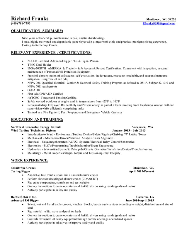 Richard W Franks Resume 8-15 | PDF