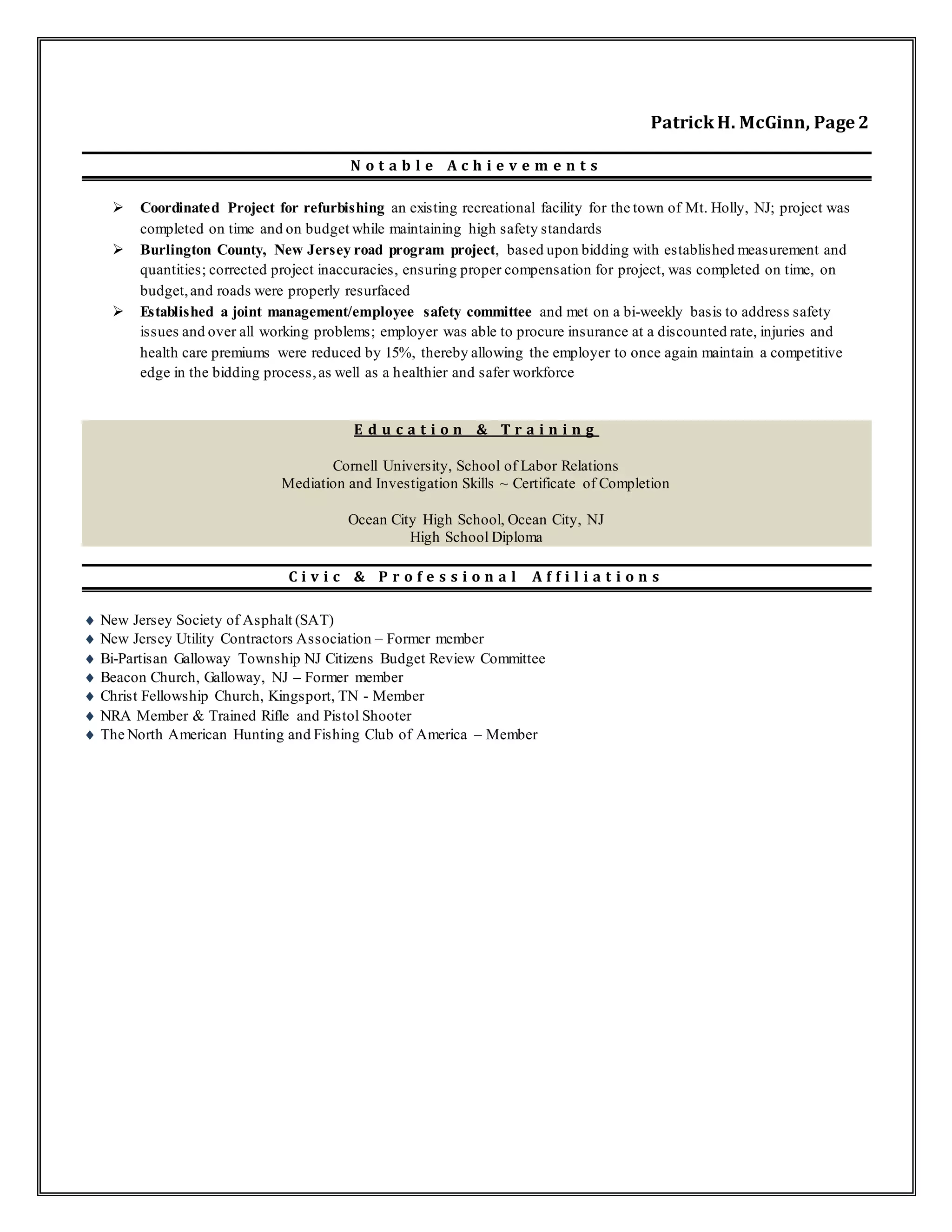 PATRICK MCGINN SHORT RESUME | DOCX