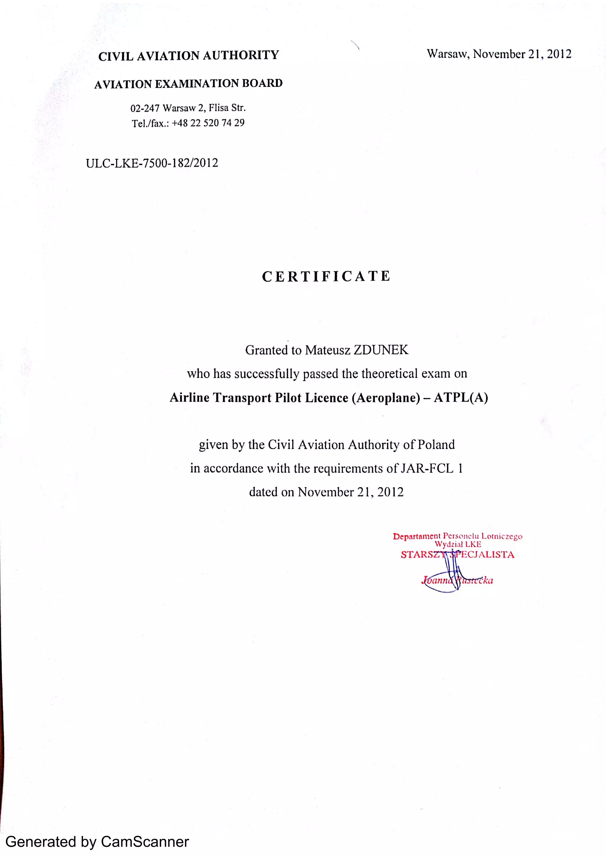 ATPL certificate | PDF