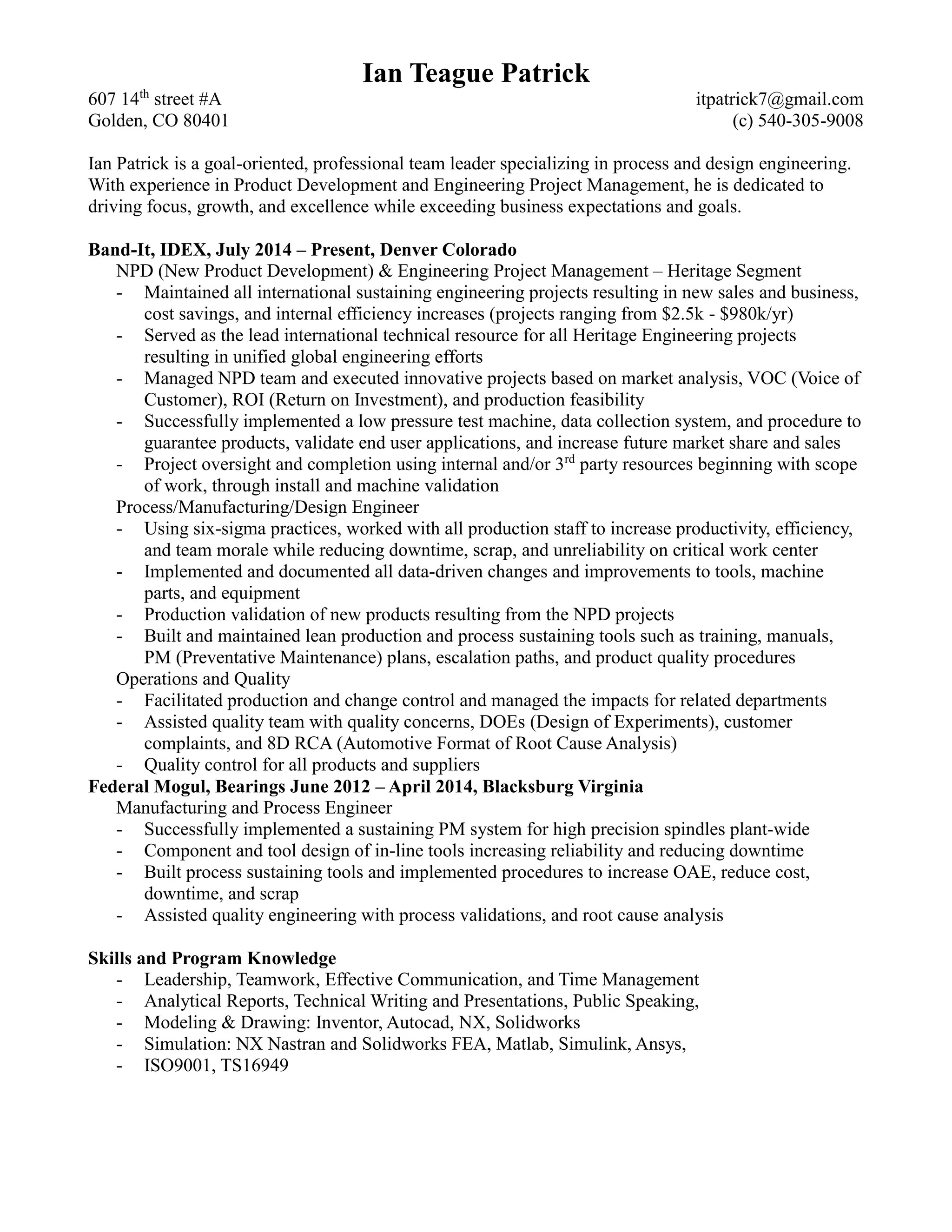 Ian Patrick Resume | PDF