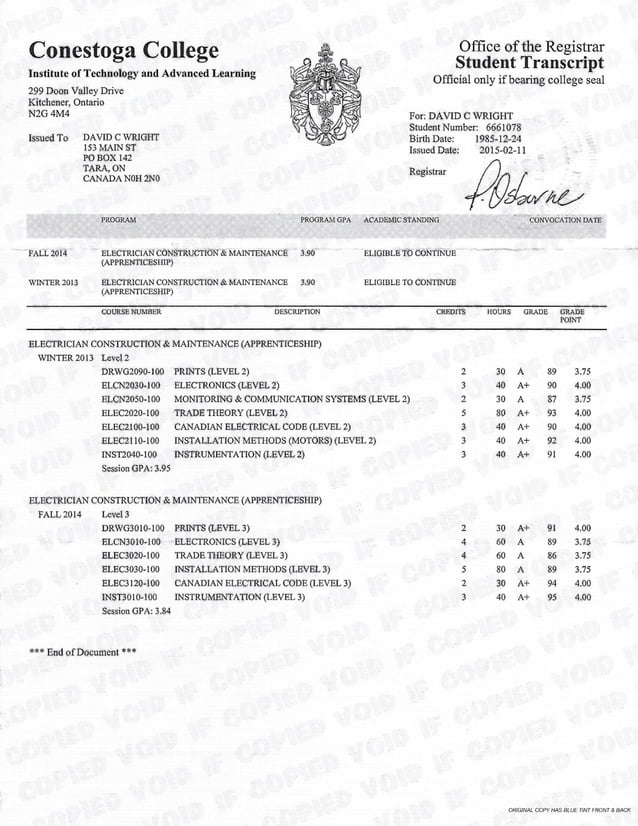 Conestoga Transcript | PDF