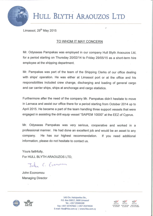 Hull Blyth letter of recomendation | PDF