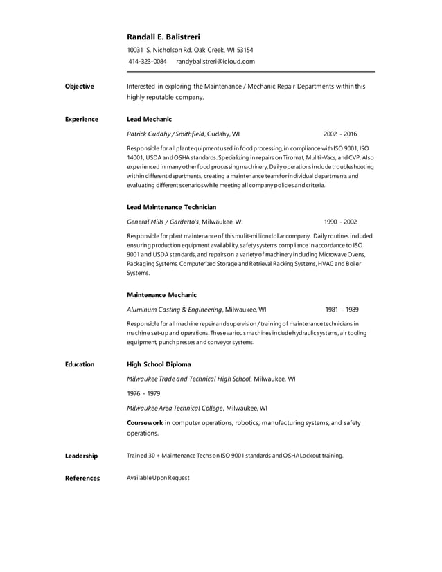 Randall E Balistreri Resume | PDF