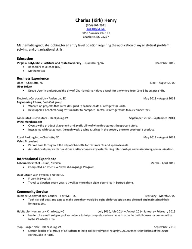 Resume2 - Charles Henry | DOCX | Business and Finance