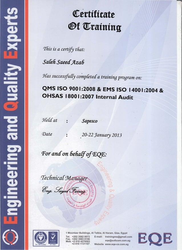 Internal Auditor QMS Iso 9001 & EMS 14001 & OHSAS 18001 | PDF