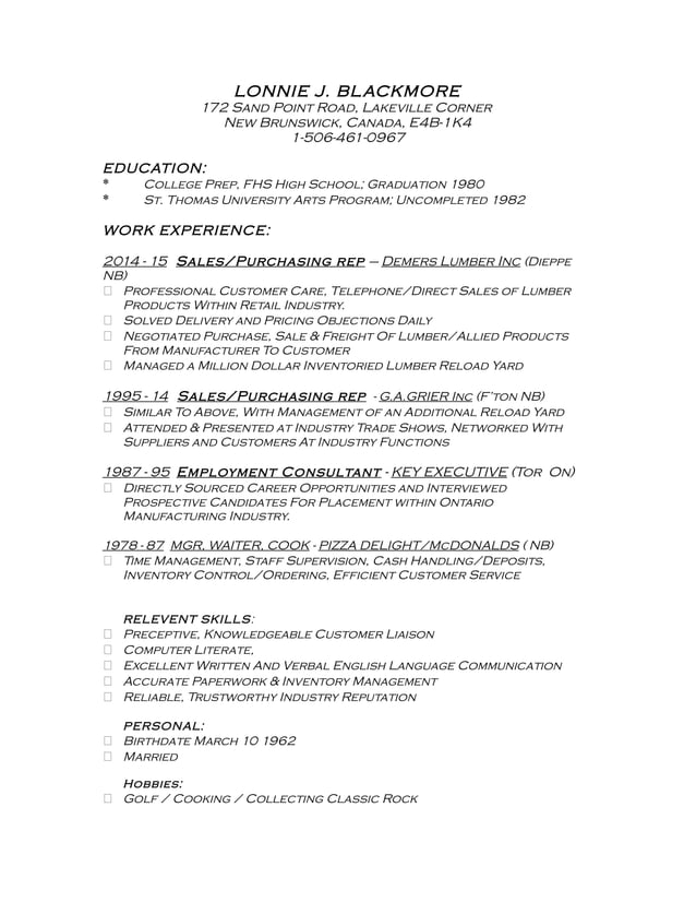 2016 Resume | RTF | Sales | Business