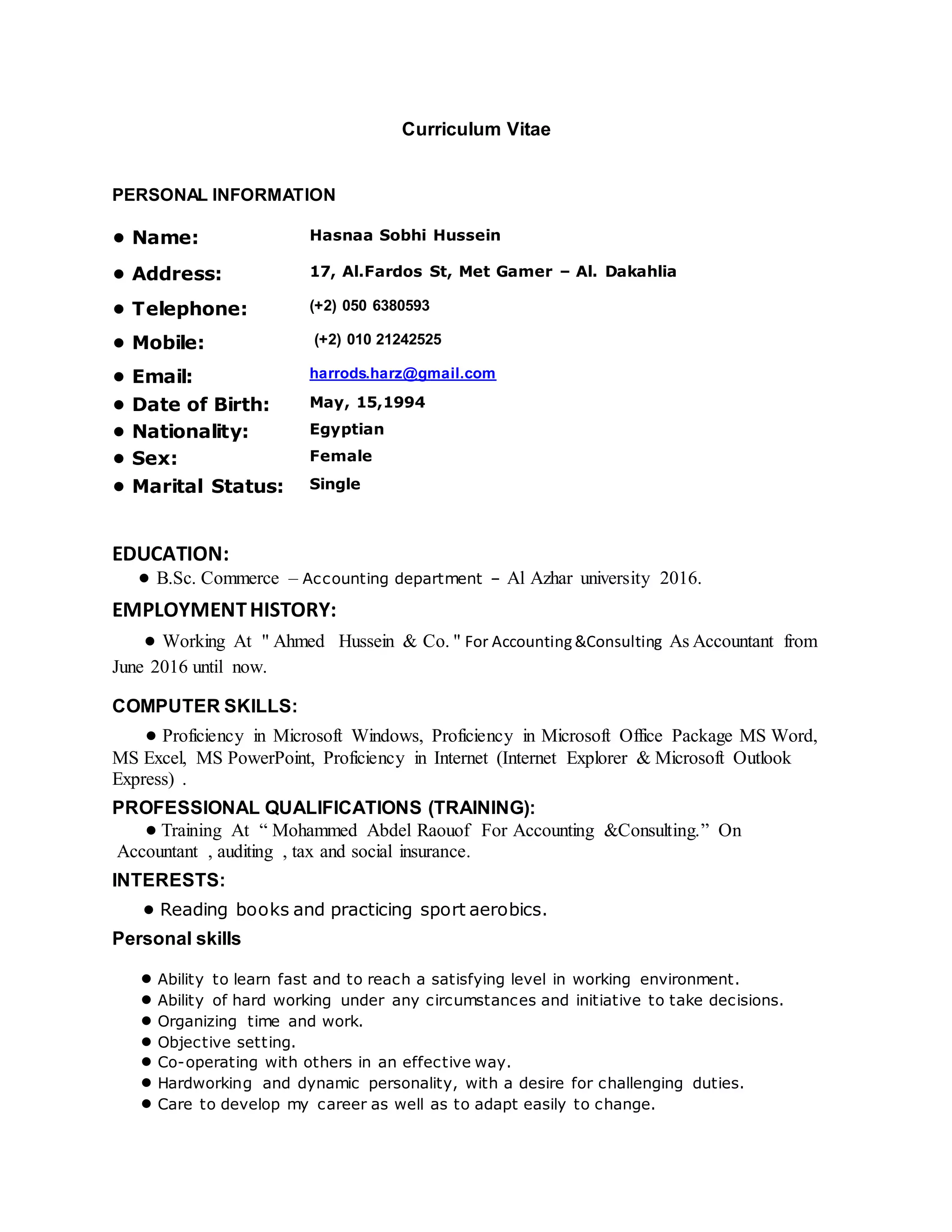 CV,Hasnaa Hussein(1) | DOCX
