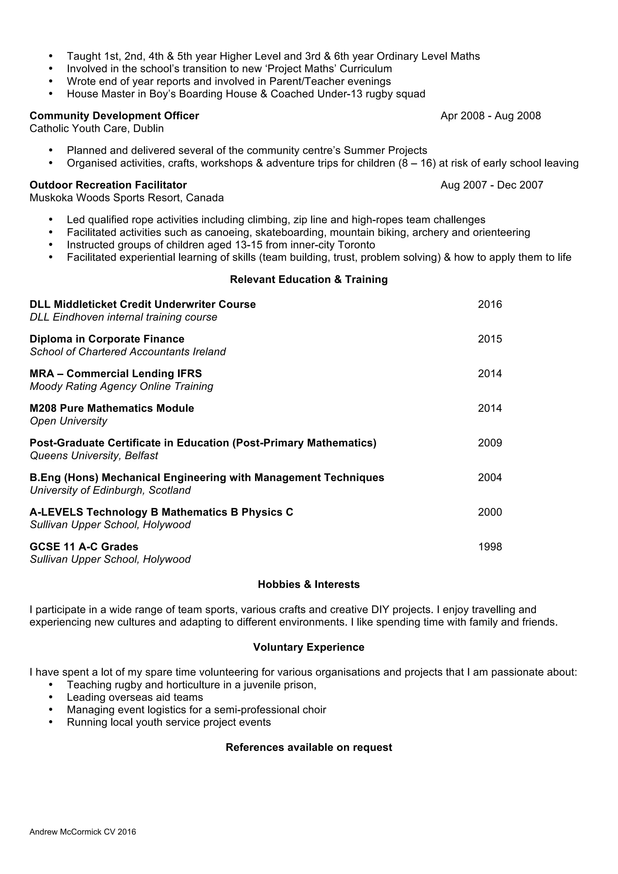Andrew McCormick CV 2016 | PDF