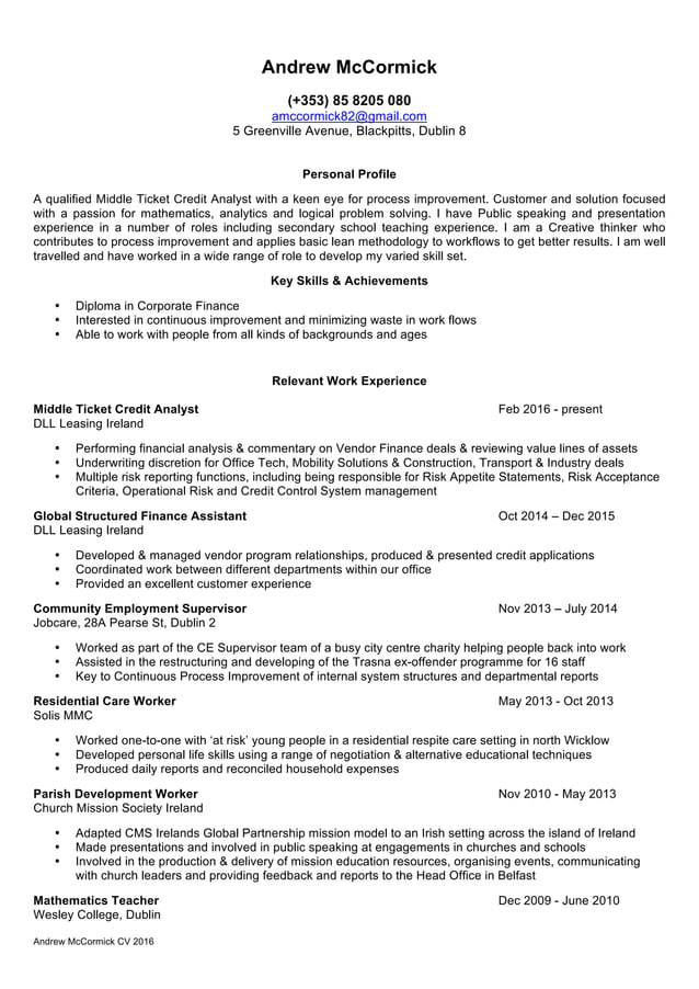Andrew McCormick CV 2016 | PDF