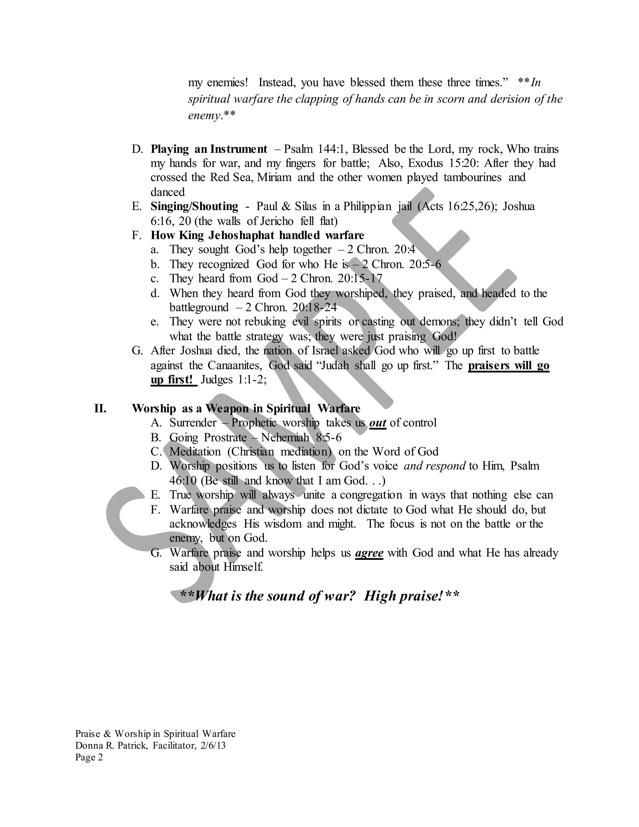 Spiritual Warfare, Praise & Worship | DOCX