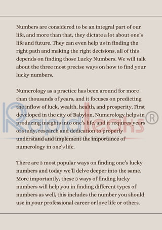 3 Easy Ways On How To Find Your Lucky Numbers | PDF | Dating | Family ...