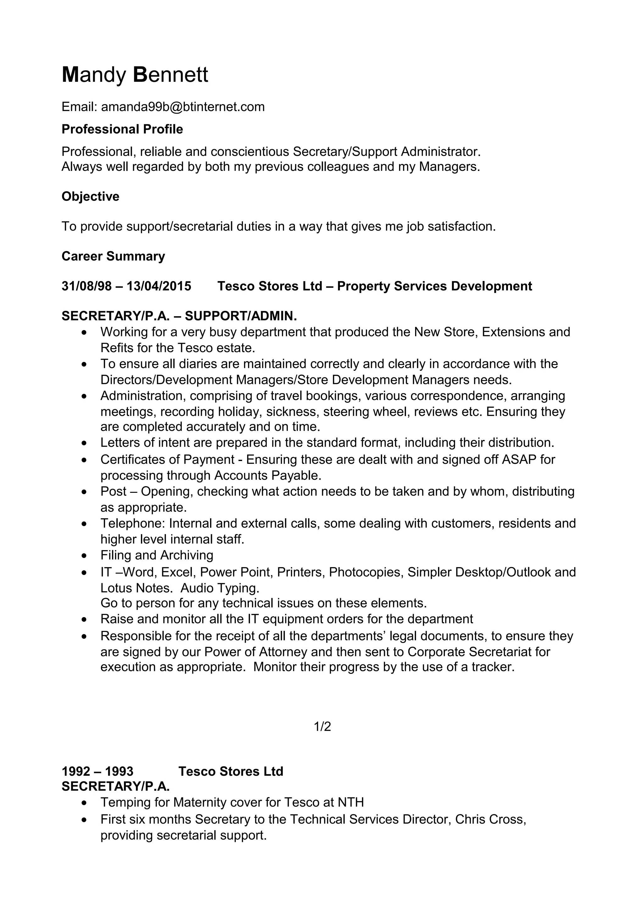 Mandy Bennett CVa | DOC | Technology & Computing